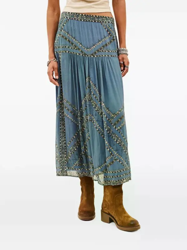 Ba&sh Pearl Geometric Print Pleated Midi Skirt