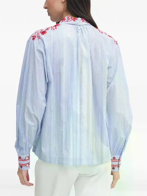MOS MOSH Floral-embroidered Striped Shirt
