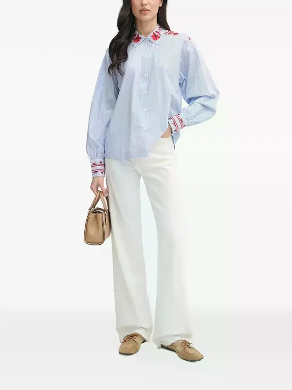 MOS MOSH Striped Shirt With Floral Embroidery - Blue