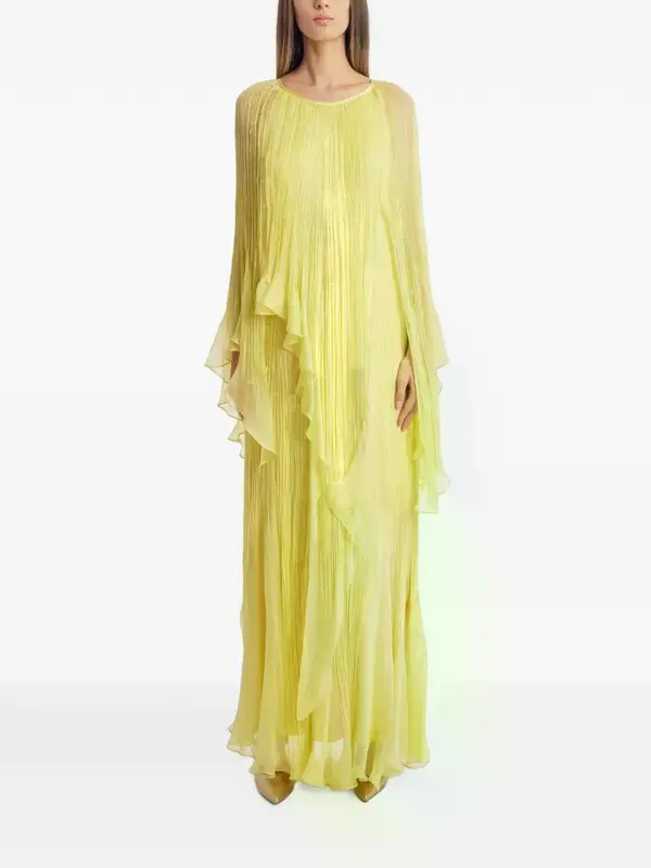 IRINA SCHROTTER Alexia Plissé Ruffled Maxi Dress