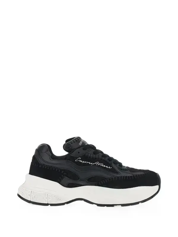 Emporio Armani Logo-embroidered Whipstitch Sneakers - Black