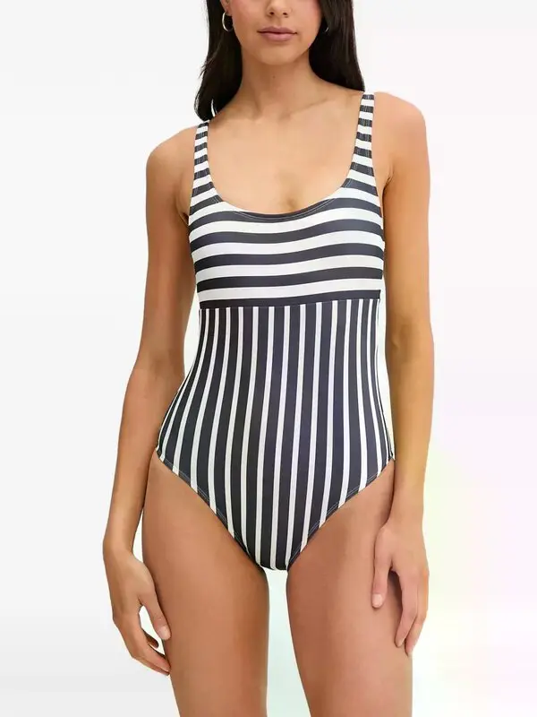 Michael Kors Striped Scoop Neck Swimsuit - Blue