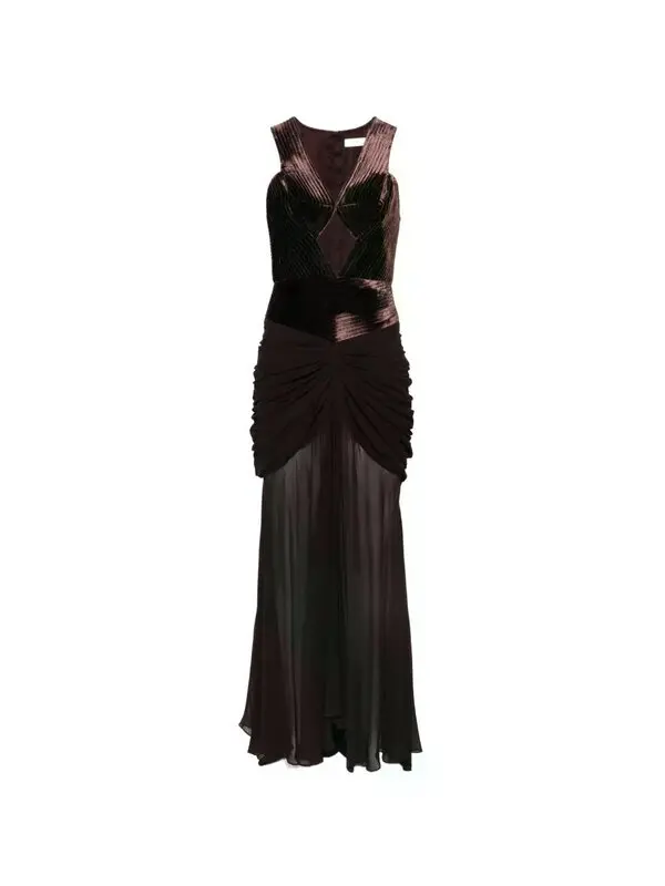 Zimmermann Velvet-panelled Ruched Maxi Dress - Brown