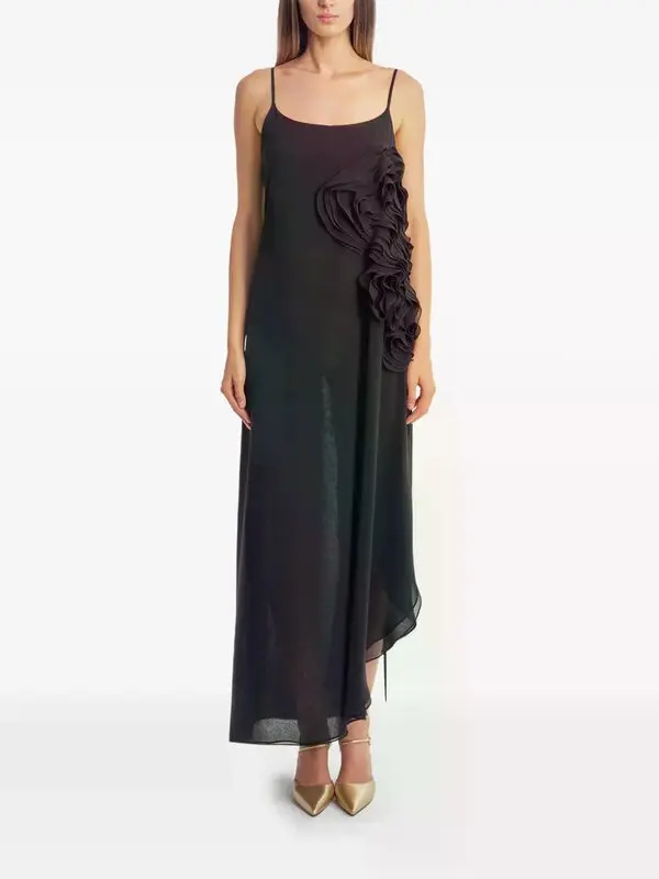 IRINA SCHROTTER Azalea Ruffled Asymmetric Maxi Dress - Black