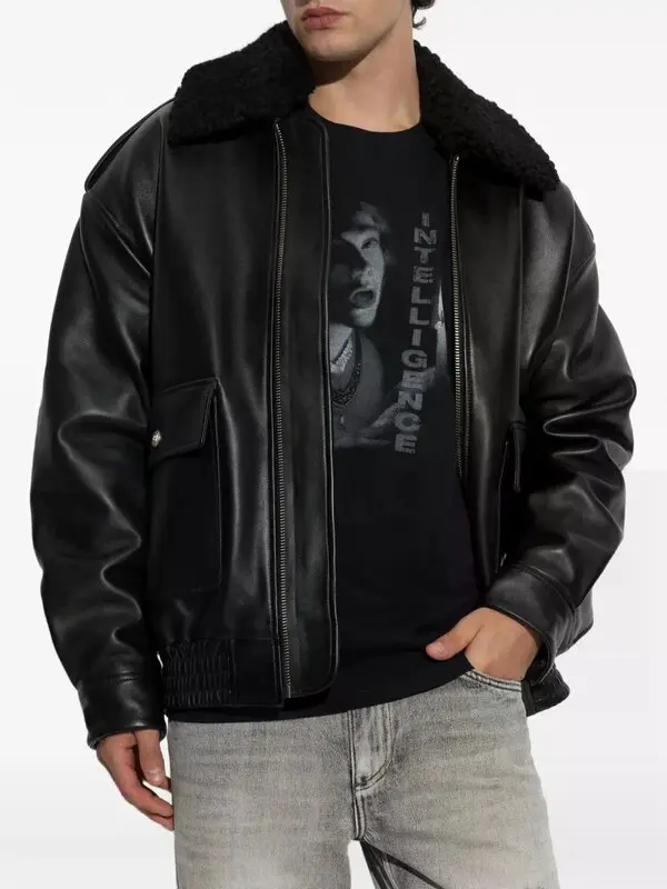 MISBHV Shearling Collar Leather Jacket