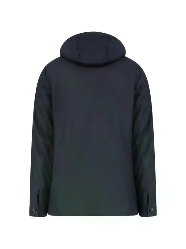 MOORER Hooded Button-up Jacket With Drawstring And Notched Lapels