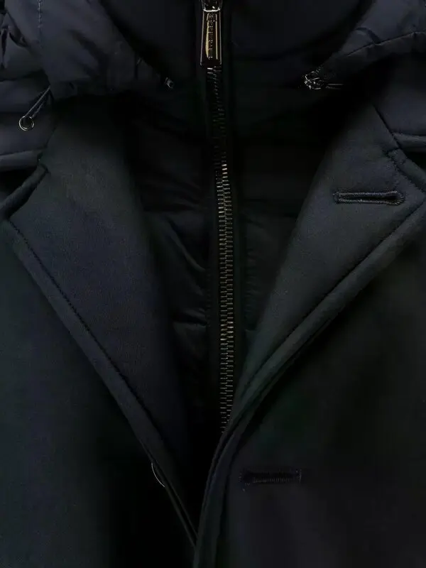 MOORER Hooded Button-up Jacket With Drawstring And Notched Lapels