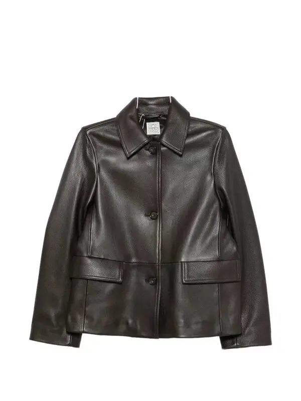 TOTEME Collared Grained-leather Jacket - Brown