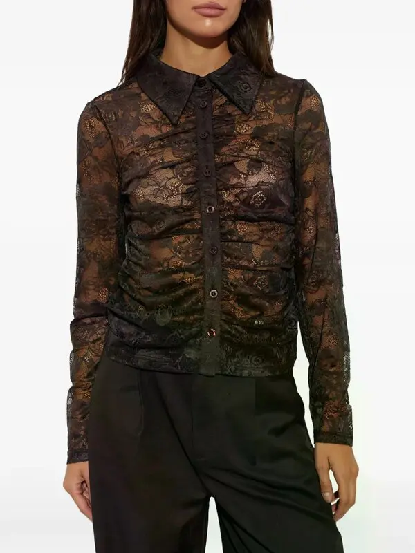GESTUZ Lace Ruched Long-sleeve Shirt
