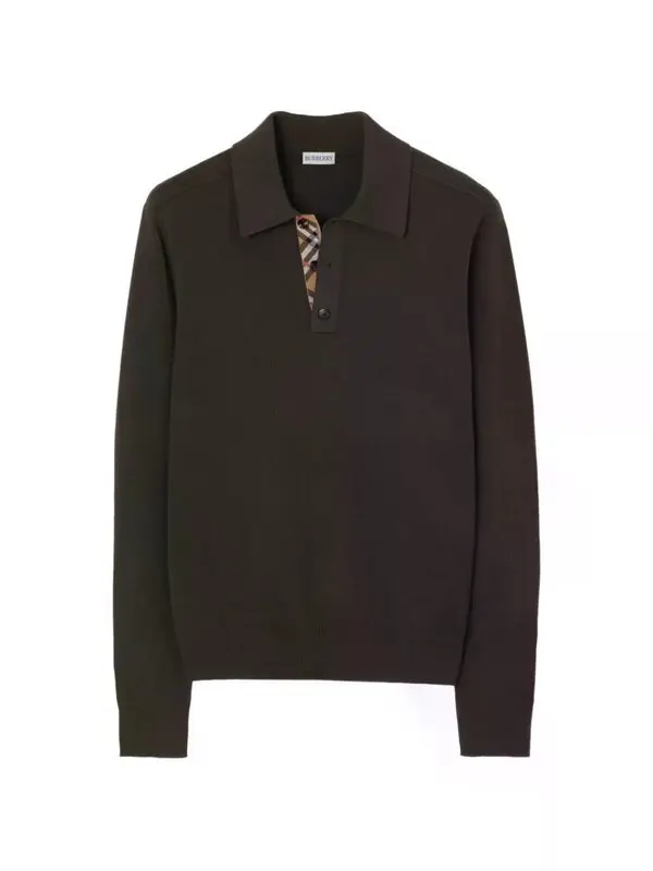 Burberry Long-sleeve Wool Polo Shirt - Brown