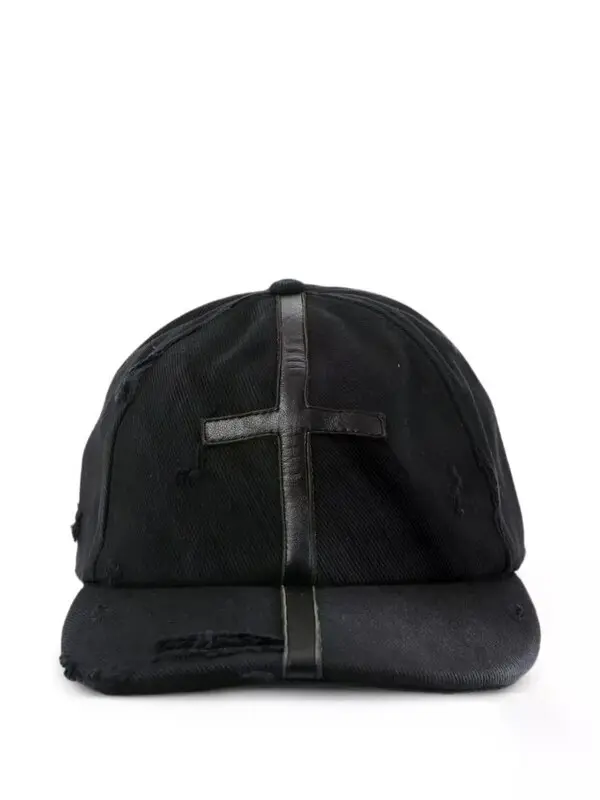 Matieres Fecales Distressed Cross Baseball Cap - Black