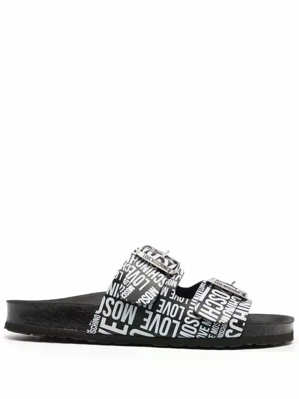 Moschino All-over Logo-print Sandals - Black
