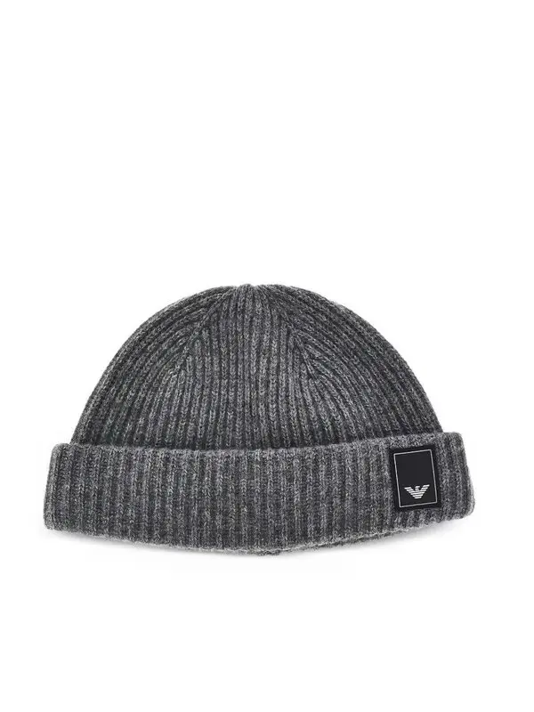 Emporio Armani Ribbed Knit Beanie Hat - Grey