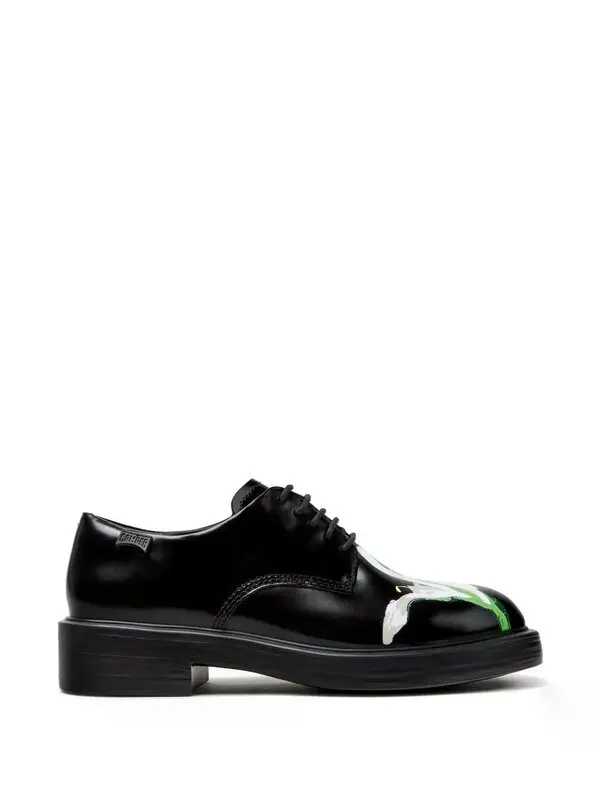 Camper Twins Floral-print Leather Derby Shoes - Black