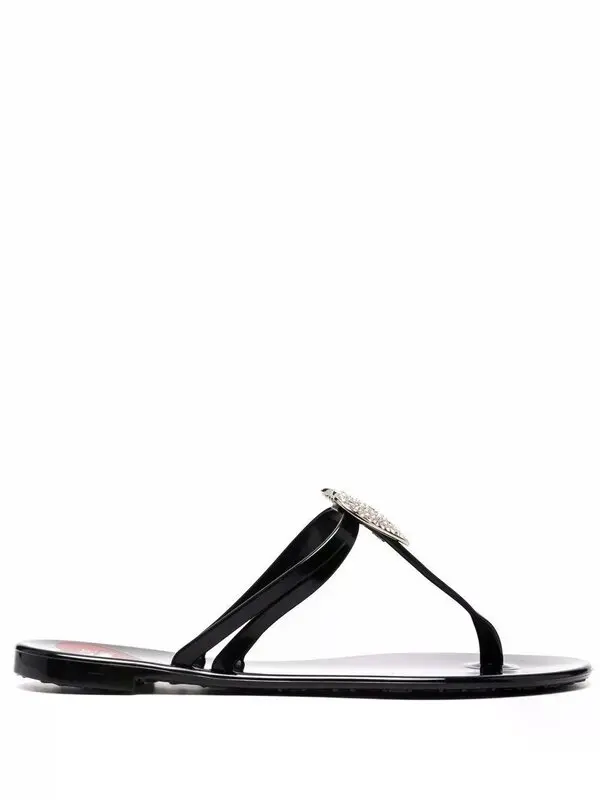 Moschino Crystal-heart Flip-flop Sandals - Black