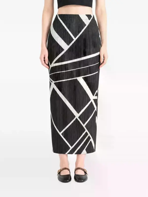 Issey Miyake Geometric-print Plissé Midi Skirt