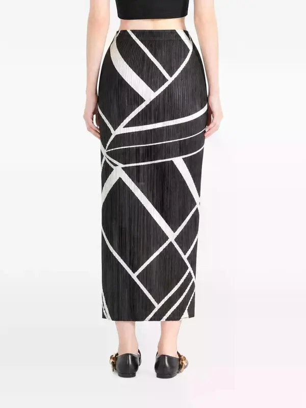 Issey Miyake Geometric-print Plissé Midi Skirt