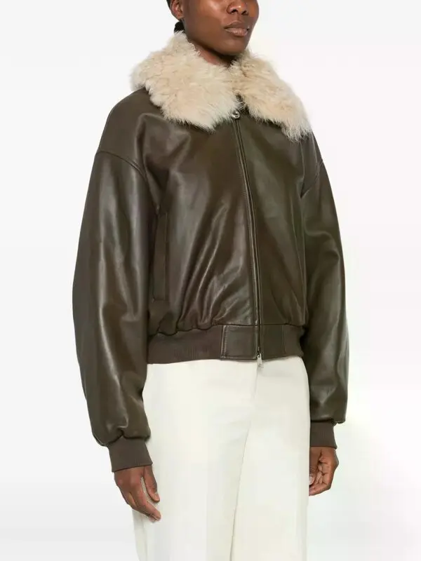 GRIFONI Shearling Collar Leather Bomber Jacket