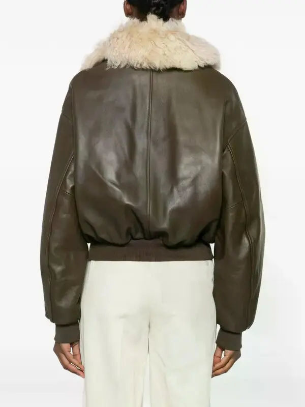 GRIFONI Shearling Collar Leather Bomber Jacket