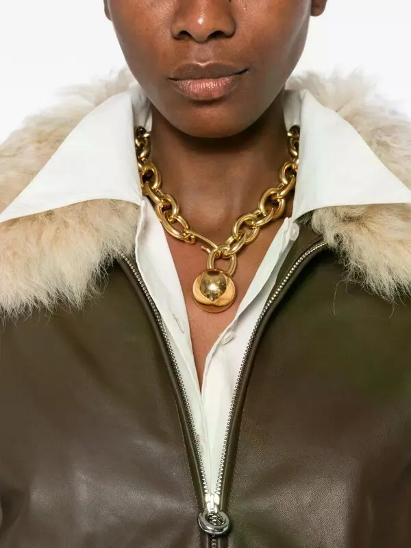 GRIFONI Shearling Collar Leather Bomber Jacket