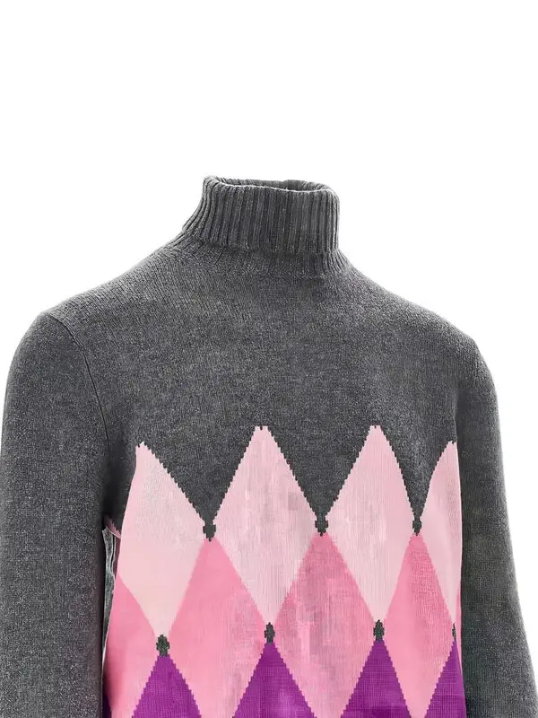 BALLANTYNE Argyle Roll-neck Knit - Grey
