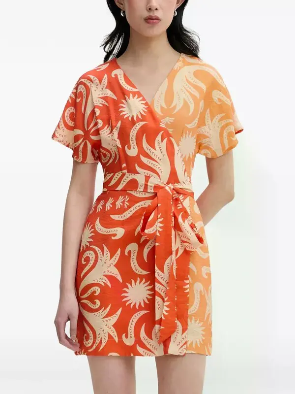 NEVER FULLY DRESSED Abstract Print Wrap Mini Dress - Orange