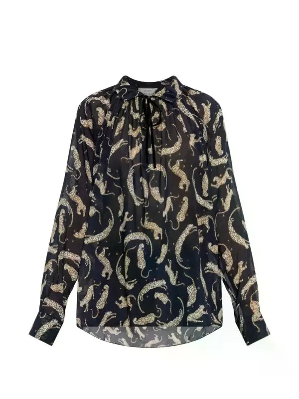 FORTE_FORTE Animal Motif Tie Neck Blouse - Blue