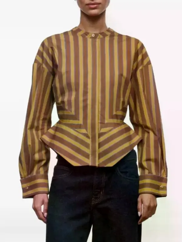 Staud Rhys Striped Peplum Top - Brown