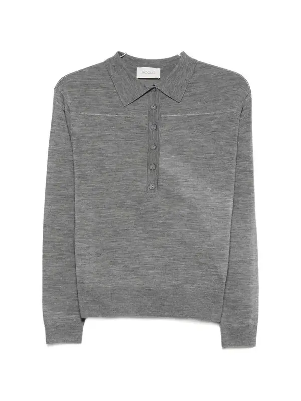 VICOLO Long Sleeve Polo Sweater - Grey