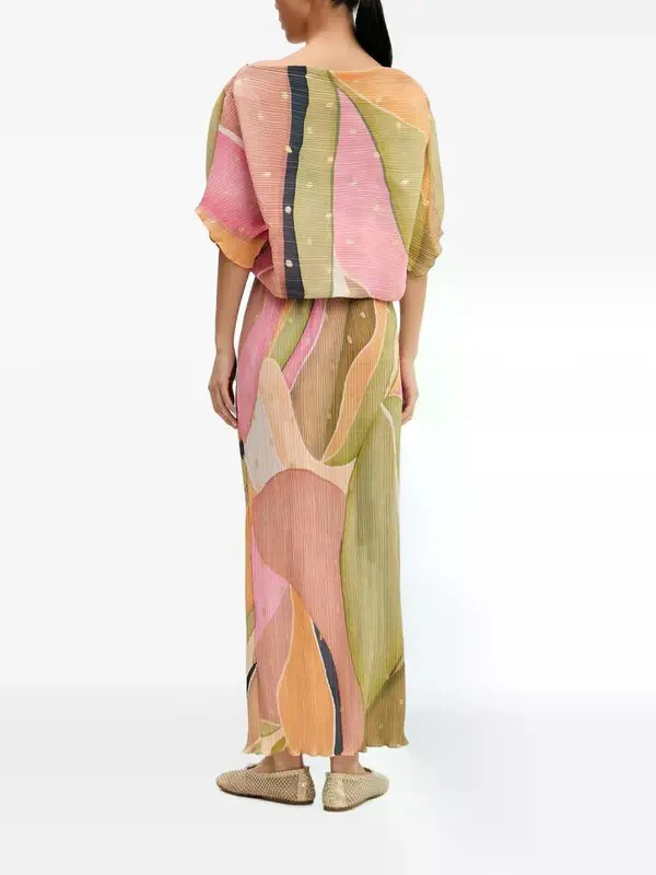 NEVER FULLY DRESSED Plissé Metallic-flecked Midi Dress - Green