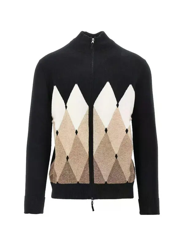 BALLANTYNE Argyle-intarsia Zip-up Cardigan