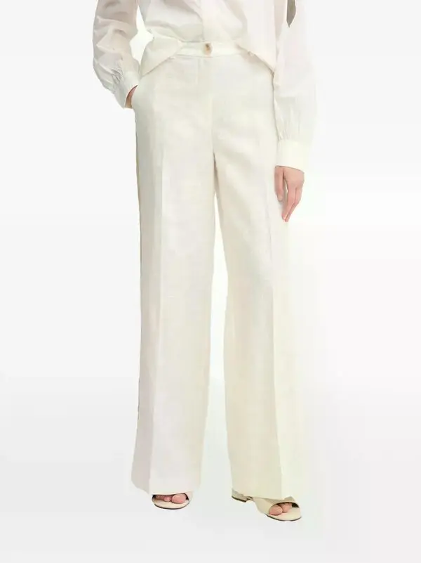 MOS MOSH Crochet-trim Wide-leg Linen Trousers - Neutrals