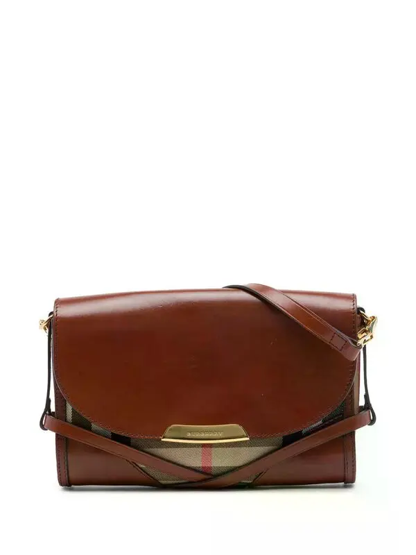 Burberry 2000-2017 Leather And House Check Canvas Bridle Abbott Crossbody Bag - Brown