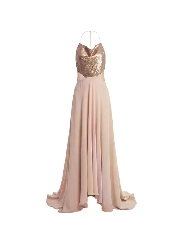 IRINA SCHROTTER Embellished Halterneck Maxi Dress - Neutrals