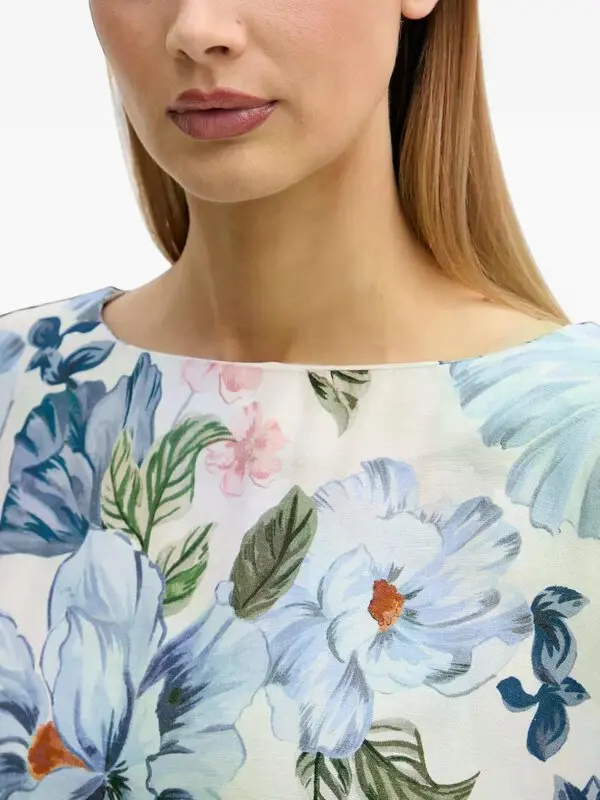 OUI Floral-print Boat-neck Top