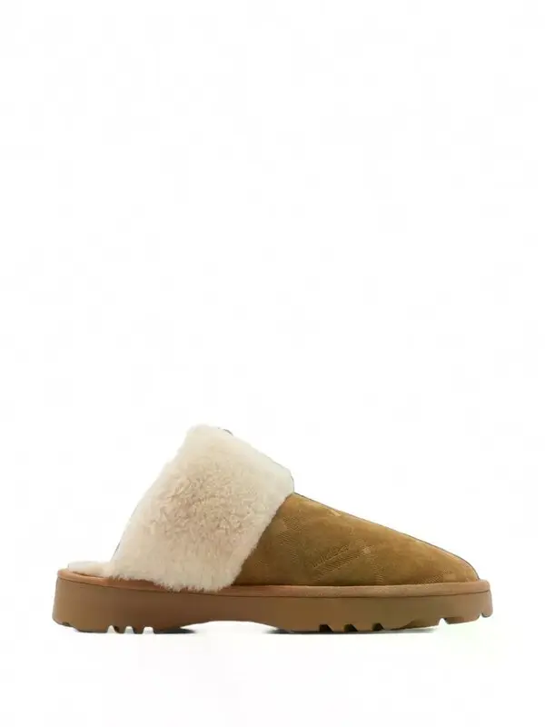 Burberry Shearling Trimmed Check Suede Slippers