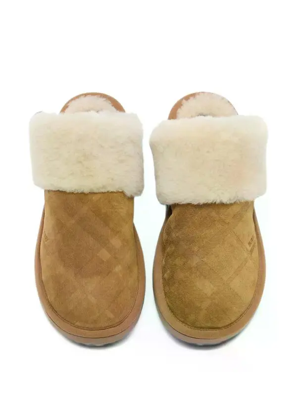 Burberry Shearling Trimmed Check Suede Slippers