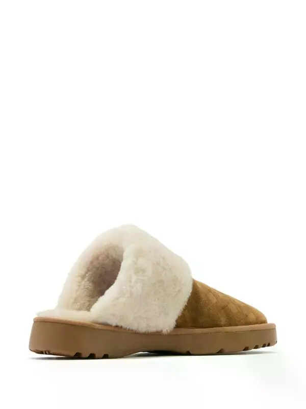 Burberry Shearling Trimmed Check Suede Slippers
