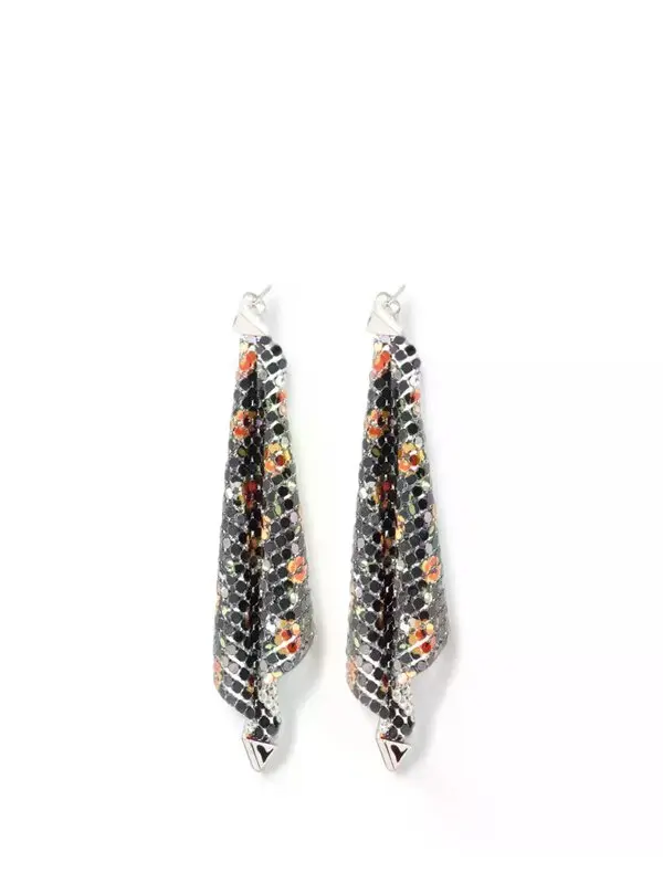 Rabanne Floral-print Chainmail Earrings - Black