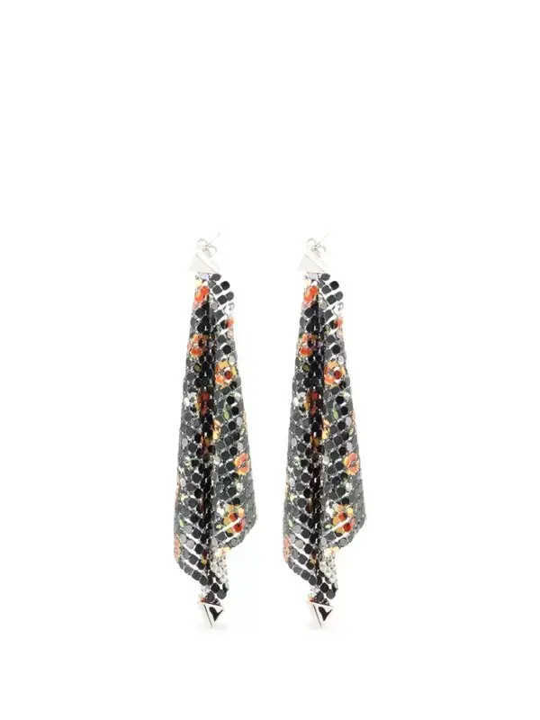 Rabanne Floral Print Chainmail Drop Earrings - Black