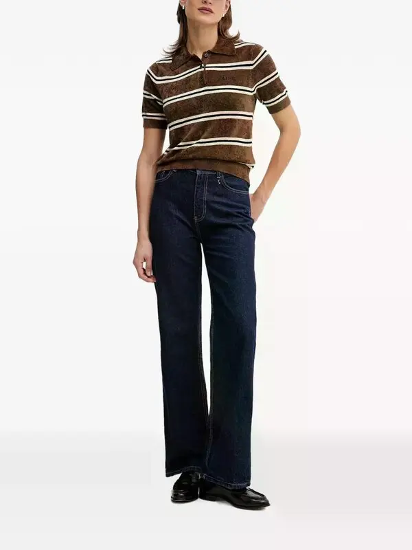 OUI Striped Terry-texture Polo Shirt
