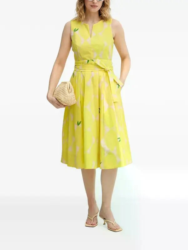 OUI Belted Lemon-print Midi Dress