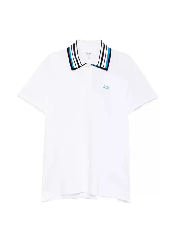 Loewe Anagram-embroidered Striped-collar Polo Shirt - White