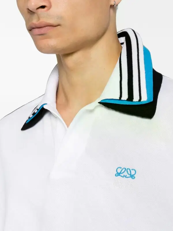 Loewe Anagram-embroidered Striped-collar Polo Shirt