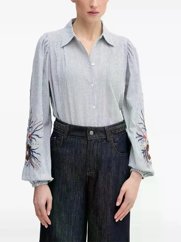MOS MOSH Ciu Embroidered Striped Shirt - White