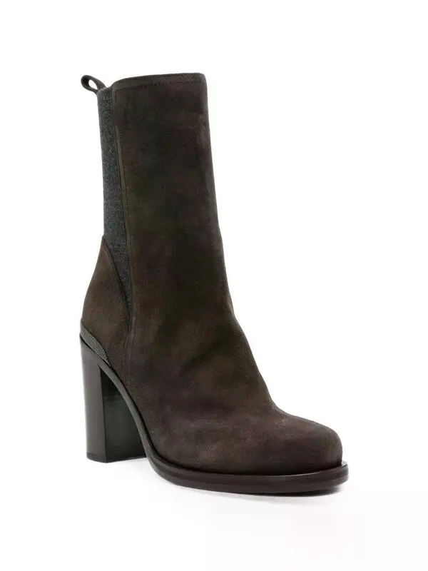 Brunello Cucinelli Monili-trim Suede Ankle Boots - Brown