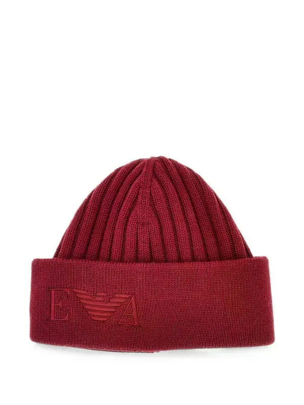 Emporio Armani Logo-embroidered Ribbed Beanie Hat - Red