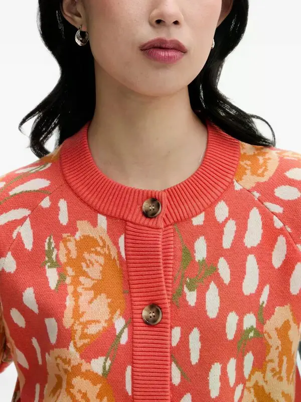 NEVER FULLY DRESSED Floral-print Intarsia-knit Cardigan