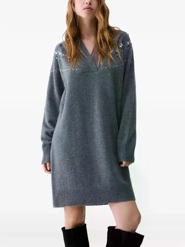 Liu Jo Knit Dress With Jewel Embroidery - Grey
