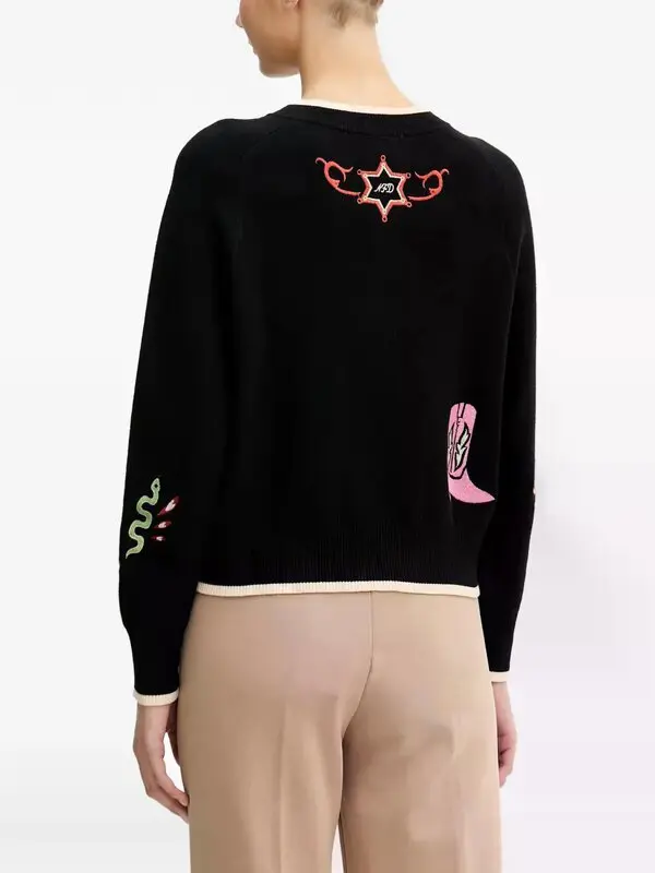 NEVER FULLY DRESSED Embroidered Contrast-trim Cardigan
